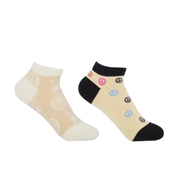 PEPER HAROW - MADE IN ENGLAND Neutrals Peace & Paisley Trainer Socks Bundle - Beige