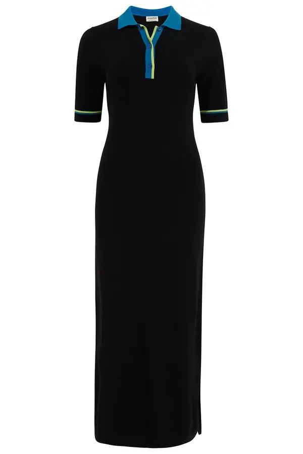SUGARHILL BRIGHTON Tanya Knit Midi Dress Contrast Tipping - Black