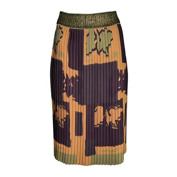 LALIPOP DESIGN Pleated Skirt With Sparkly Gold Waistb& & Digital Print - Yellow