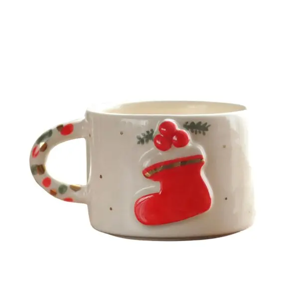 ANATOLIACRAFT White / Red Christmas Stocking Ceramic Mug - White/red