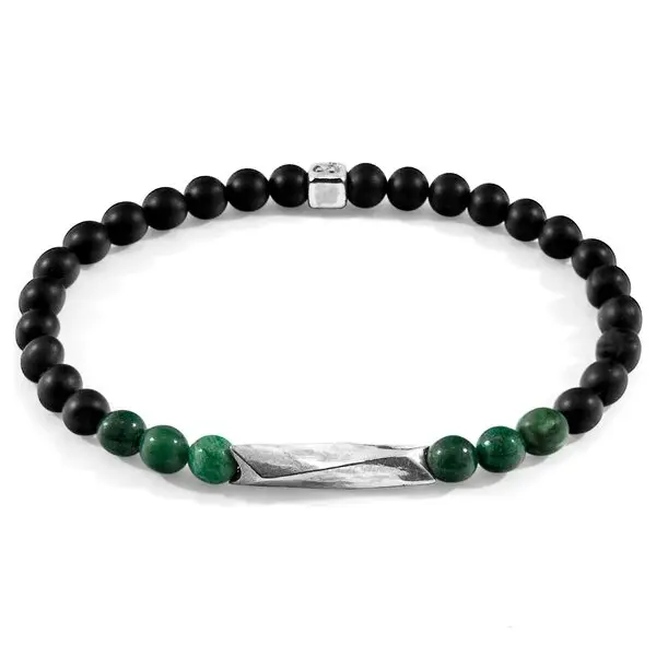 ANCHOR & CREW Black / Green Green Jade Orinoco Silver & Stone Bracelet - Black/green
