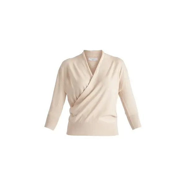PAISIE Neutrals Cropped Sleeve Knit Wrap Top - Beige