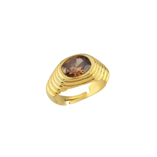 LINYA JEWELLERY Lyra Oval Brown Crystal Stone Little Finger Knight Ring - Gold