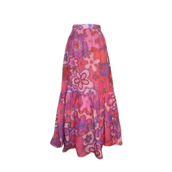 INTROVERTIE VIENNA Sorrento Flowy Silk Linen Maxi Skirt Bloom - Pink