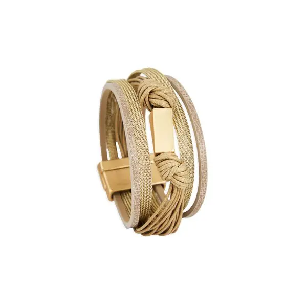 Saachi Rectangle Charm Cord Taupe Bracelet - Brown