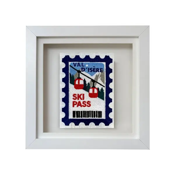 LILLY LOVES Val D'isere Embroidered Postcard Artwork - Blue