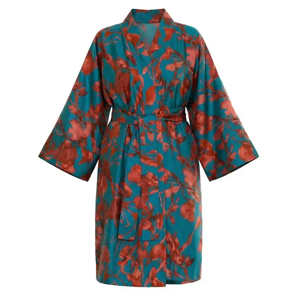 DECOFLUX HOME Blue / Red Cotton Sateen Kimono Robe Rainbow Blue - Blue/red
