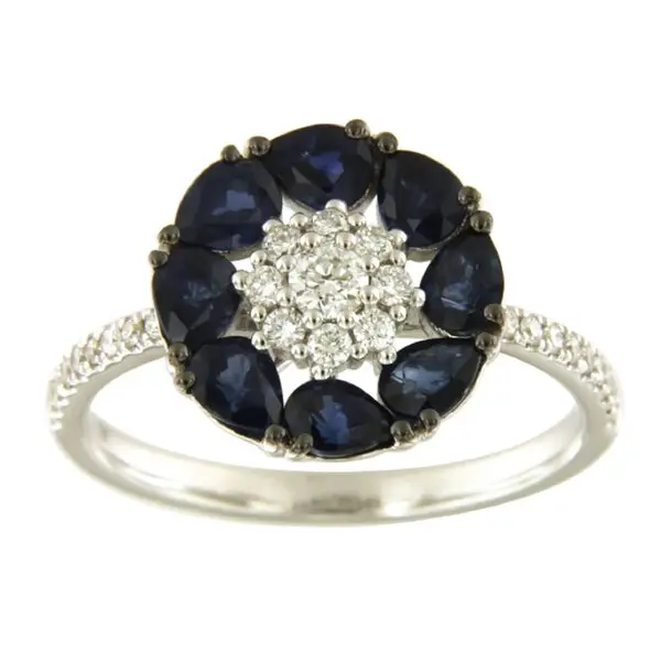 ARTISAN White / Blue Natural Blue Sapphire & Diamond Floral Ring In 18k White Gold - White/blue