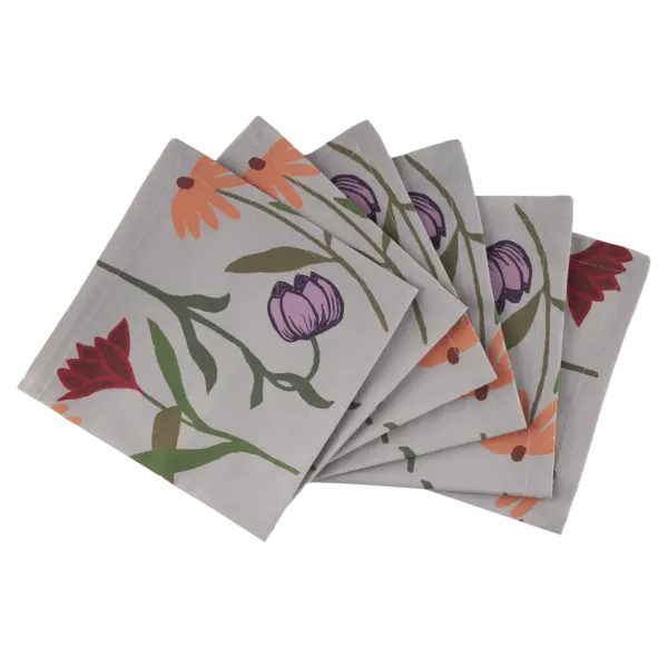 SOPHIE WILLIAMSON DESIGN Set Of Six Napkins In Large Bold Flower Print On Light - Grey