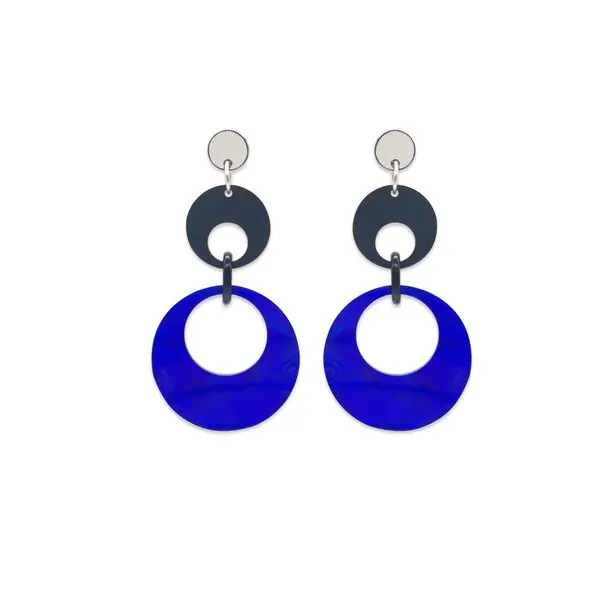 TOOLALLY Blue / Black Swinging Circle Drop Earrings Royal Blue Swirl & Black - Blue/black