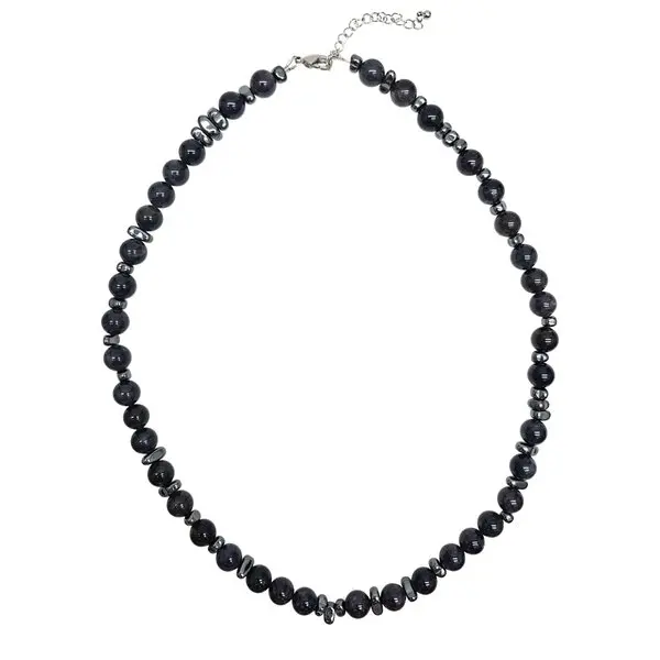 FARRA Obsidian With Hematite Necklace - Black
