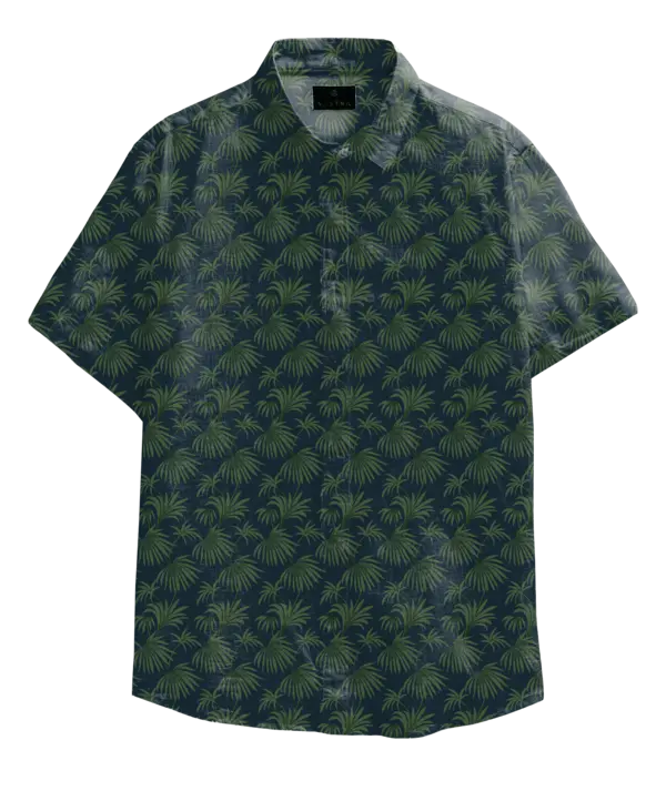VUSTRA Navy Palm Leaves Button-down Shirt - Blue