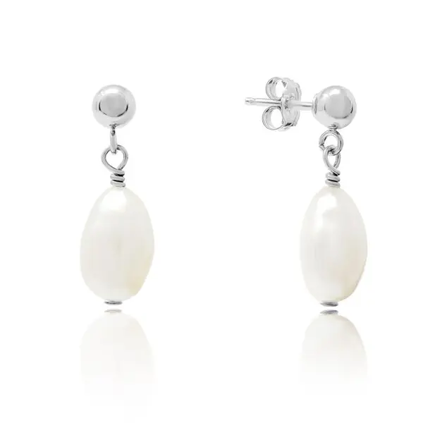 KIRI & BELLE Elodie Baroque Pearl Ball Stud Drop Sterling Earrings - Silver
