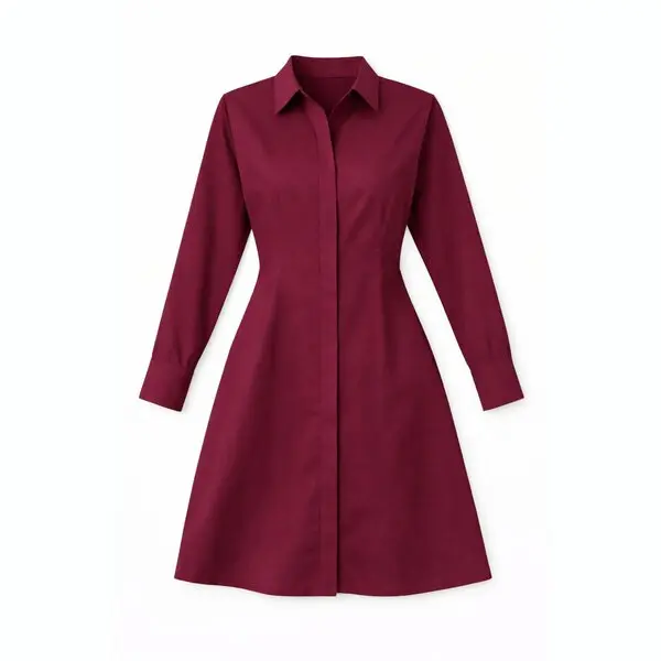 HOUSE OF GL Garnet Cotton Flex Shirt Dress With Back Button Detail And Pockets - Red