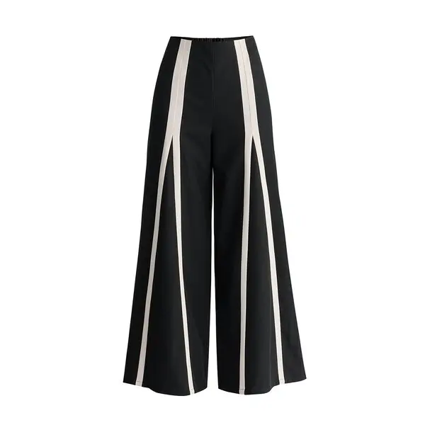 PAISIE Contrast Detail Wide Leg Trousers In And Beige - Black