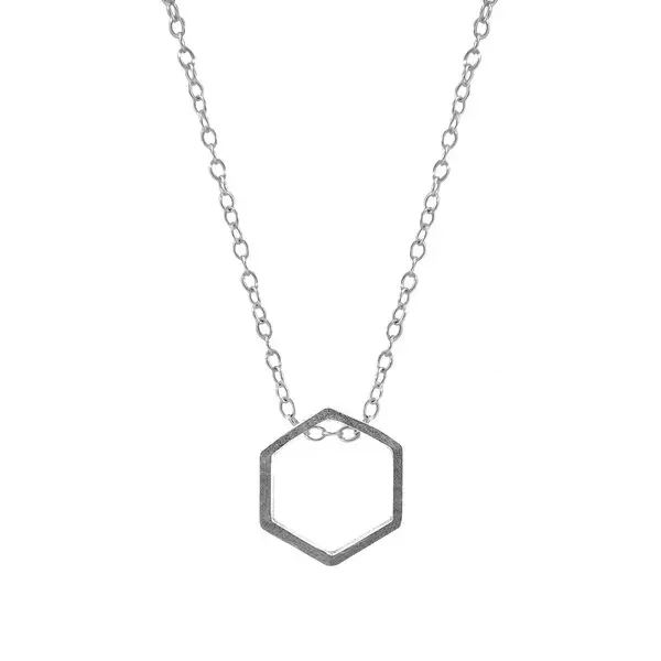 ANCHOR & CREW Lane Hexagonal Mini Geometric Necklace Pendant - Silver