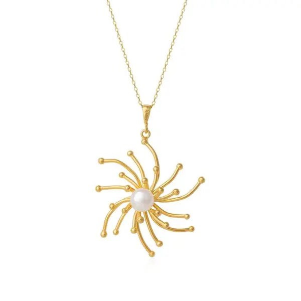 SPERO LONDON Pearl Sun Molten Dripping Sunburst Sterling Silver Pendant Necklace - Gold