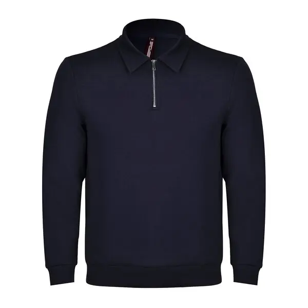 DAVID WEJ Enzo Cotton Zip Polo Navy - Blue