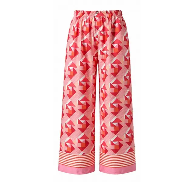 Loveist Store Coral Geometric Linen-feel Wide Leg Trousers - Orange