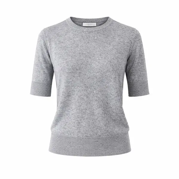 NUVV COLLECTION Short Sleeve Wool & Cashmere Blend Sweater – Premium Italian Yarn - Grey