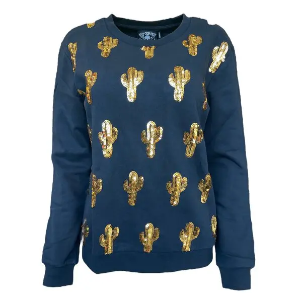 ANY OLD IRON Small Gold Sequin Cactus Sweatshirt - Black