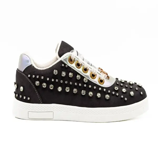 RETTROSE Charlie Luxury Slate Suede Handmade Embellished Tennis Shoe - Grey