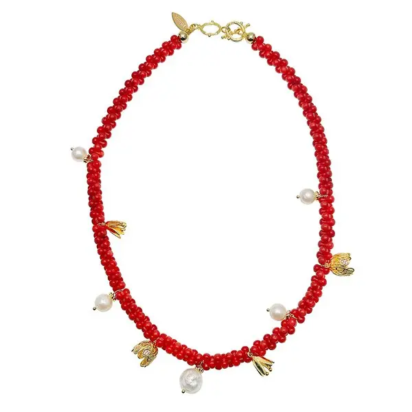 FARRA Peanut Shaped Coral Statet Necklace - Red