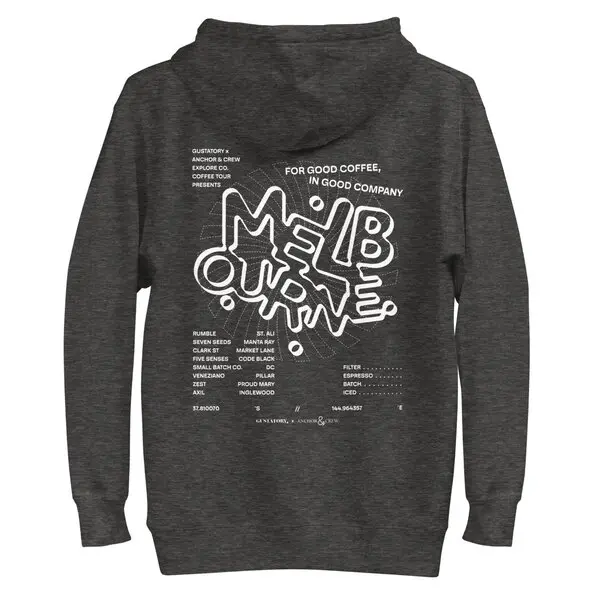 ANCHOR & CREW Heather Gustatory Melbourne Coffee Scene Cotton Blend Embroidered Hoodie - Black