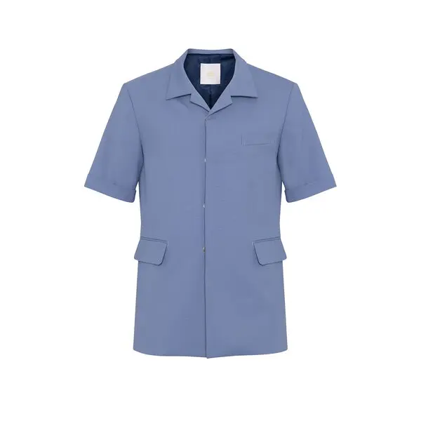 AYA DESIGN Short Sleeve Tailored Shirt Jacket L'île Déserte Collection - Blue