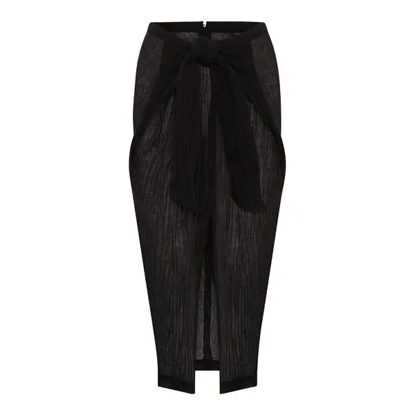 THE SUMMER EDIT Amy Crinkle Linen Skirt - Black