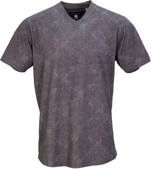 LORDS OF HARLECH Neutrals / Black / Grey Maze Paisley Swirl V-neck Tee In Black - Black/grey
