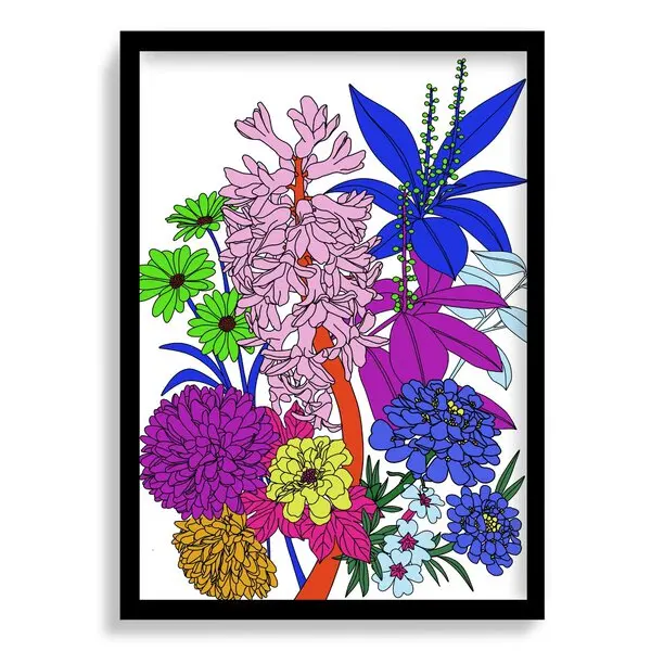 ABSURDE Colorful Flower Print Artwork - Black