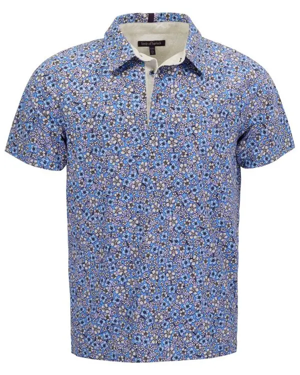 LORDS OF HARLECH Pietro Floral Field Knit Polo - Blue