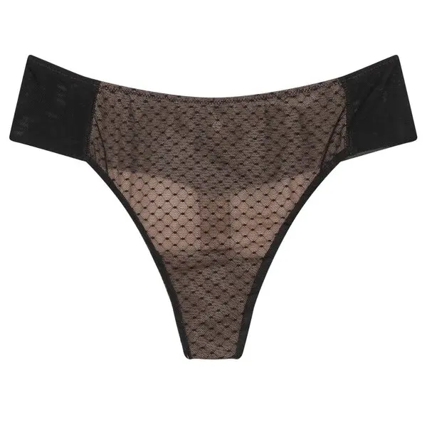 VERDANT INTIMATES Dot Mesh Thong - Black