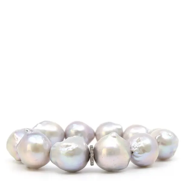 Shar Oke Baroque Freshwater Pearls & Diamonds Beaded Bracelet - Grey