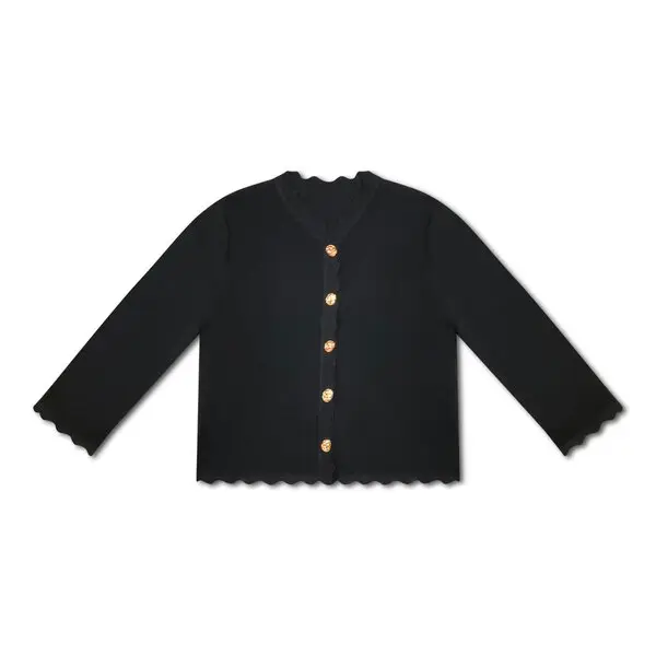 ROCH PEREL Black / Gold Black Scalloped Trim Cardigan - Black/gold