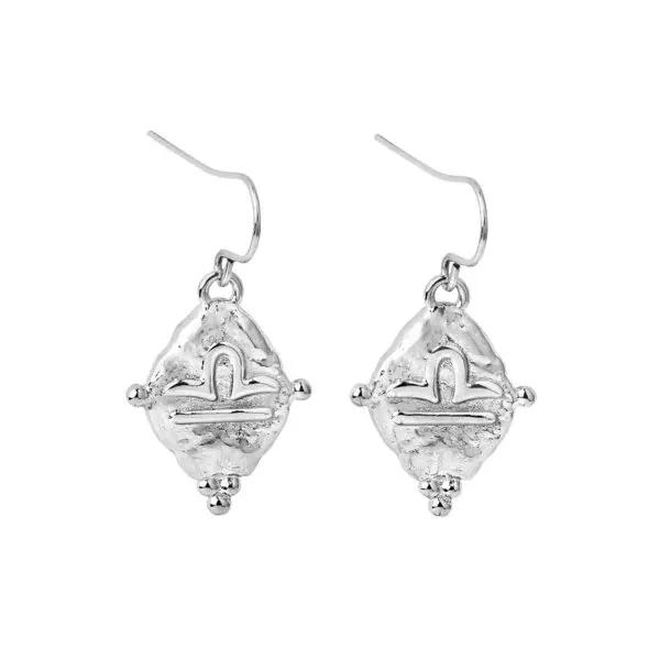 SEVEN SAINTS Libra Vintage-style Dangle Earrings, White Rhodium Plated - Silver