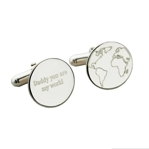 POSH TOTTY DESIGNS Sterling Daddy You Are My World Globe Travel Cufflinks - Silver