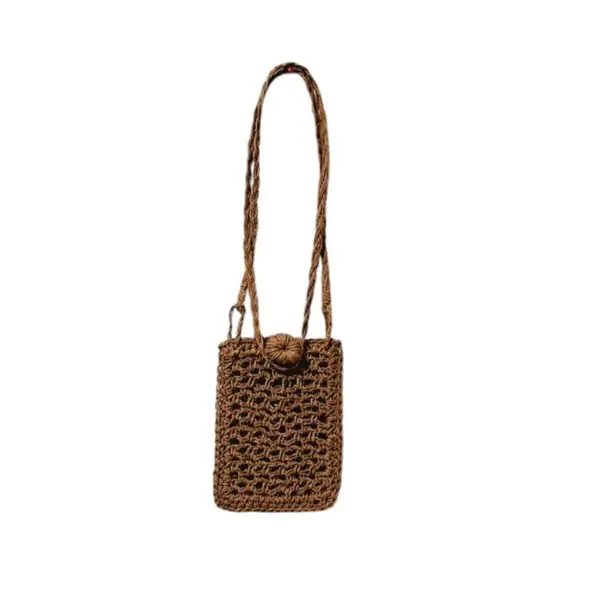 SPRINGMOONATELIER Knitted Button Raffia Phone Case Bag - Brown