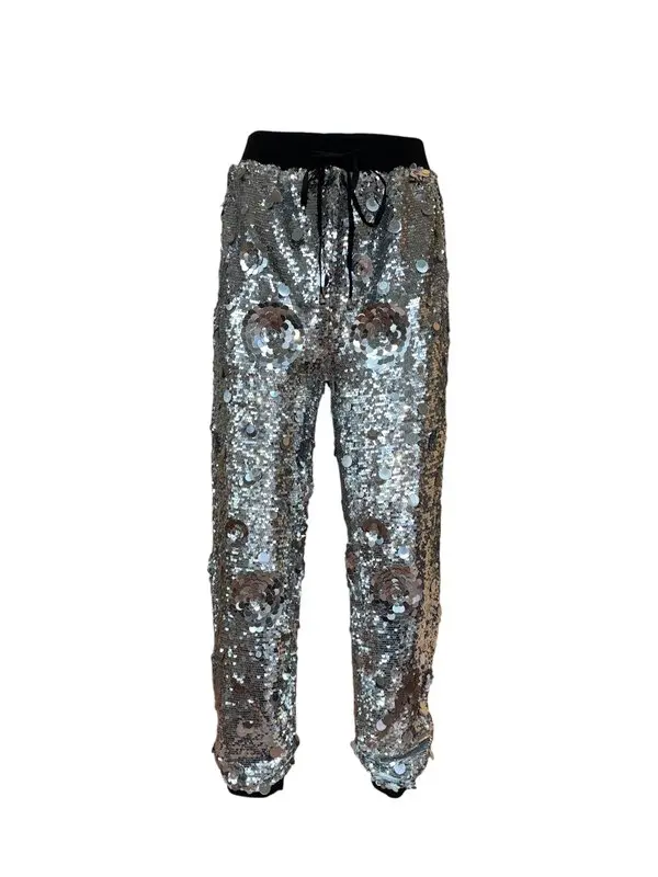 ANY OLD IRON Black / Silver Petal To The Metal Sequin Joggers - Black/silver