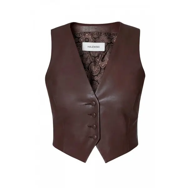 AGGI BY HALEWSKI Sylvia Chocolate Soft Vegan Leather Vest - Brown