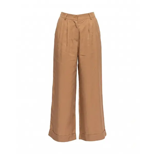 TANTRA SPAIN SL Neutrals Straight-leg Tencel Pants With Pleats, And Hem At The Bottom Camel - Beige
