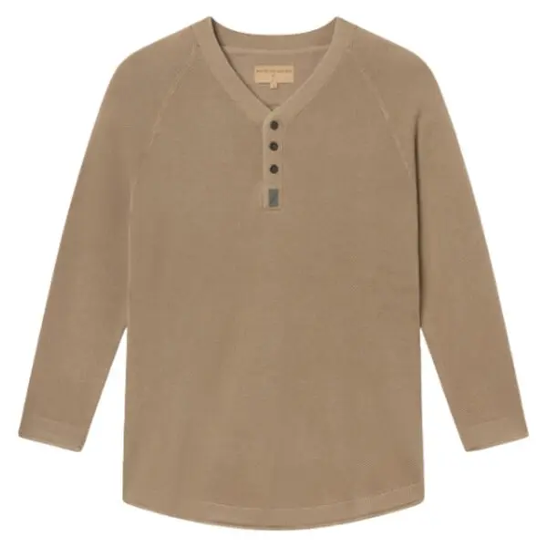 WESTON JON BOUCHER Harlow Bird's Eye Knit Slim Henley Taupe - Brown