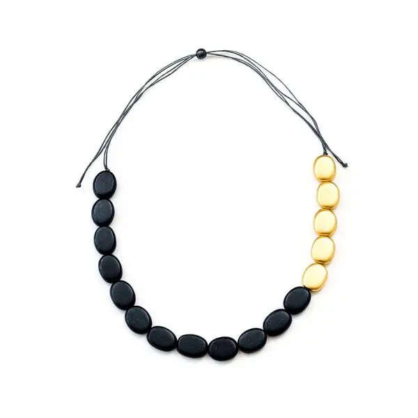 Likhâ Guija Statet Necklace, Charcoal & Gold - Grey