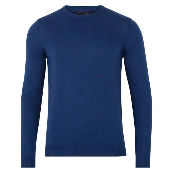 PAUL JAMES KNITWEAR Extra Fine Merino Wool Calington Crew Neck Jumper Indigo - Blue