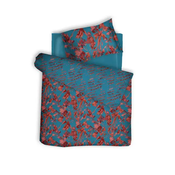 DECOFLUX HOME Blue / Red Sateen Bed Linen Set Rainbow Blue - Blue/red