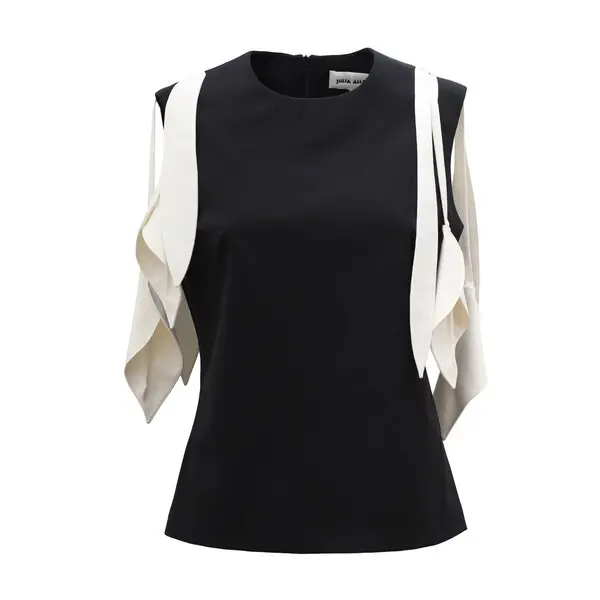 JULIA ALLERT Designer Fitted Sleeveless Top, Floral Accent - Black
