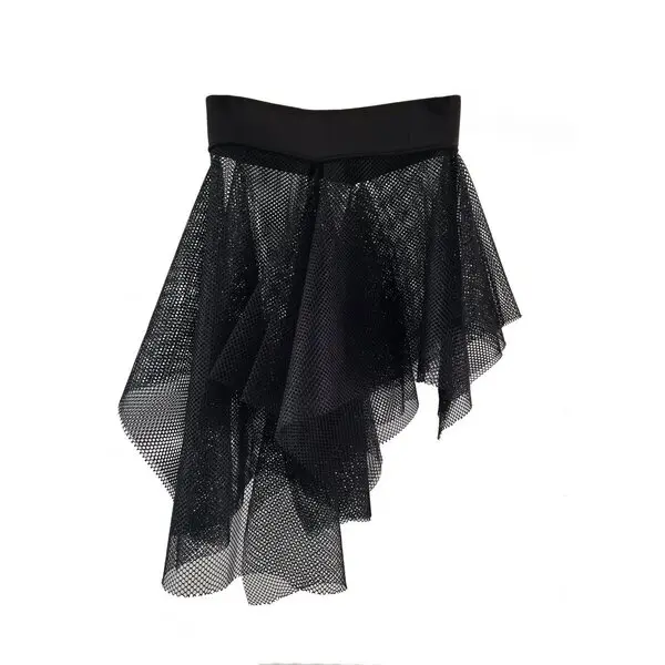 LAURA DAILI Asymmetric Mesh Skirt - Black