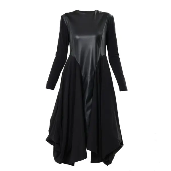 METAMORPHOZA Midi Dress With Leather Detail - Black