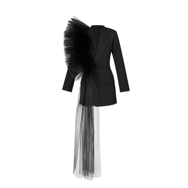 LIA ARAM Tulle-deconstructed Blazer - Black